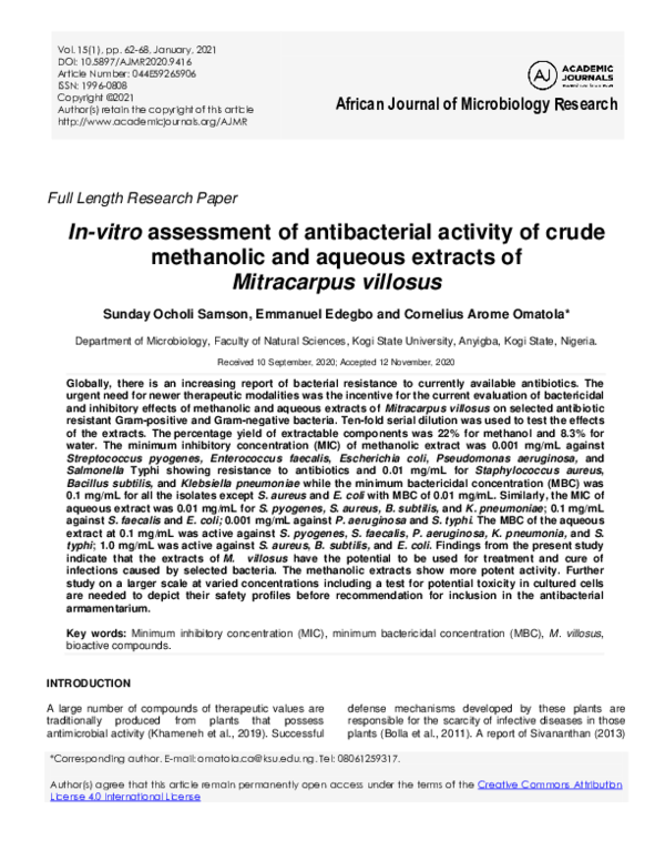 (PDF) In-vitro assessment of antibacterial activity of crude methanolic ...