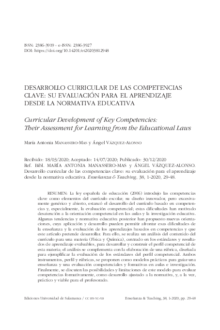 (PDF) Desarrollo curricular de las competencias clave: su evaluación para el aprendizaje desde ...