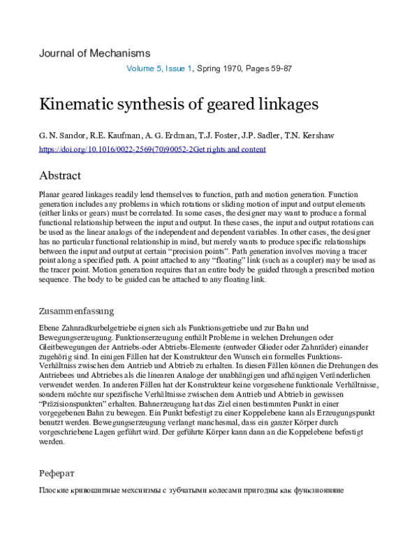 (PDF) Kinematic synthesis of geared linkages