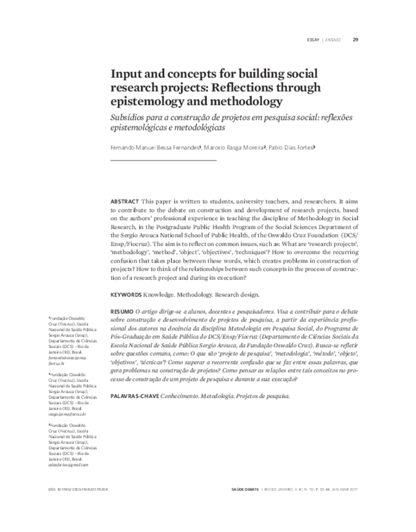 (PDF) Input and concepts for building social research projects ...