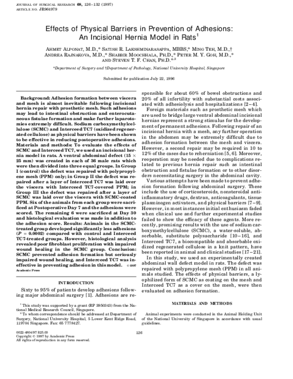 (PDF) Effects of Physical Barriers in Prevention of Adhesions: An ...