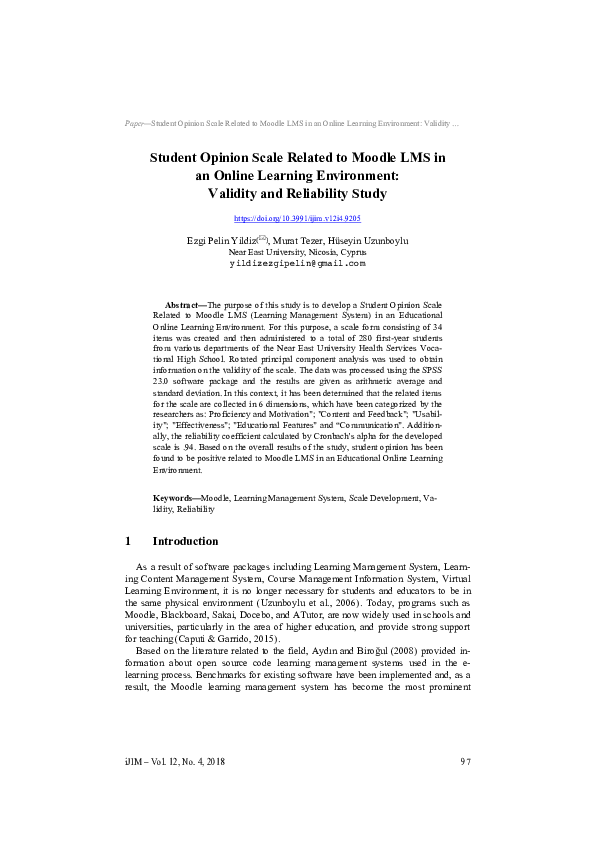 (PDF) Student Opinion Scale Related to Moodle LMS in an Online Learning Environment: Validity ...