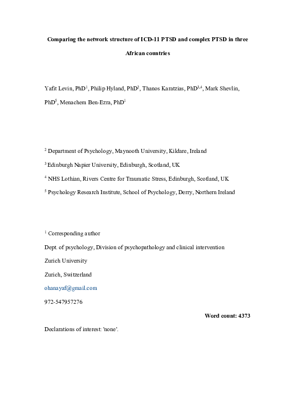 (PDF) Comparing the network structure of ICD-11 PTSD and complex PTSD in three African countries