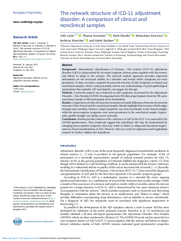 (PDF) The network structure of ICD-11 adjustment disorder: A comparison ...