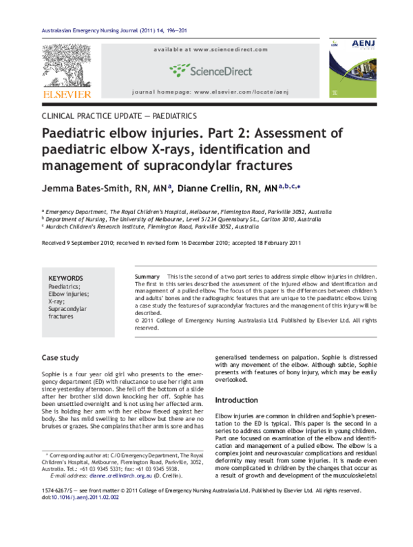 (PDF) Paediatric elbow injuries. Part 2: Assessment of paediatric elbow X-rays, identification ...