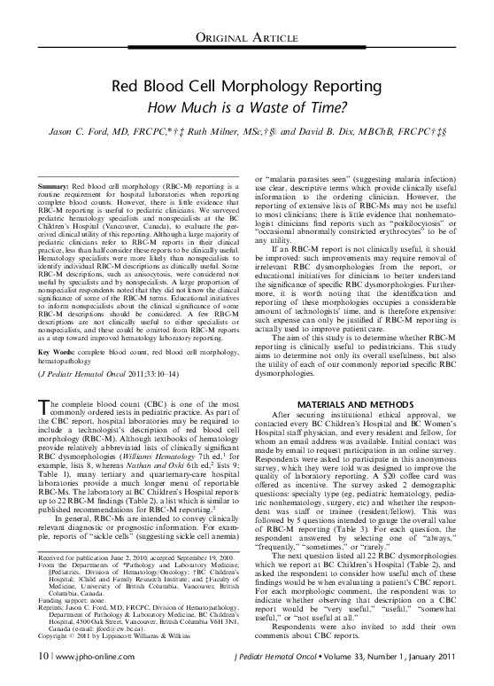 (PDF) Red Blood Cell Morphology Reporting