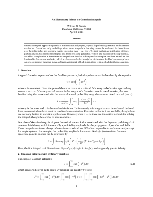 (PDF) An Elementary Primer on Gaussian Integrals