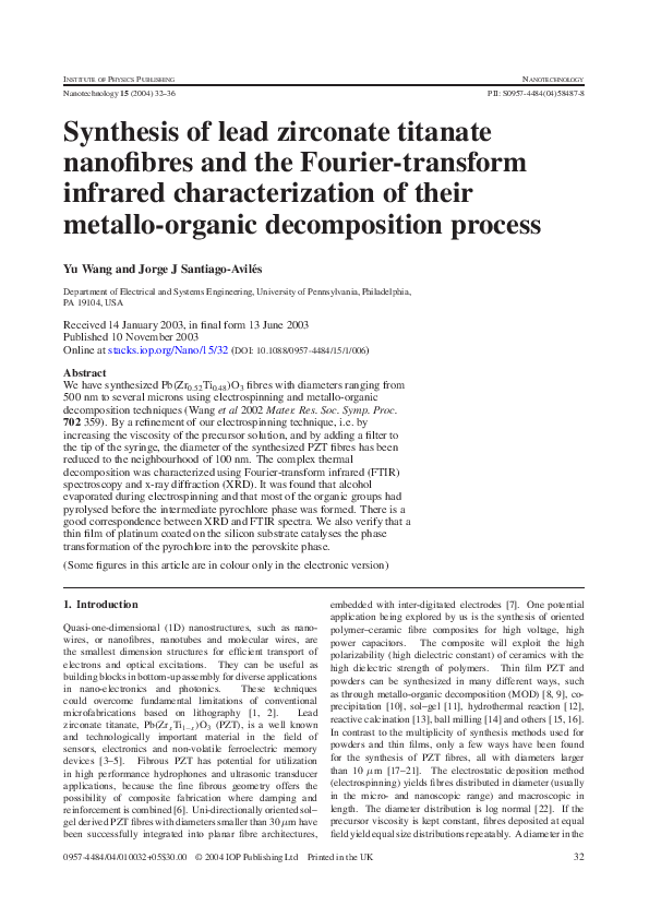 (PDF) Synthesis of lead zirconate titanate nanofibres and the Fourier ...