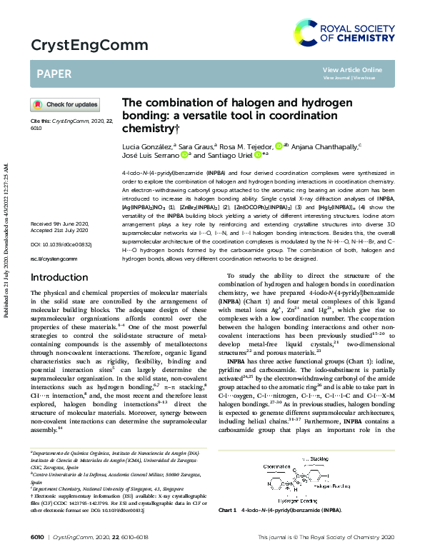 (PDF) The combination of halogen and hydrogen bonding: a versatile tool ...