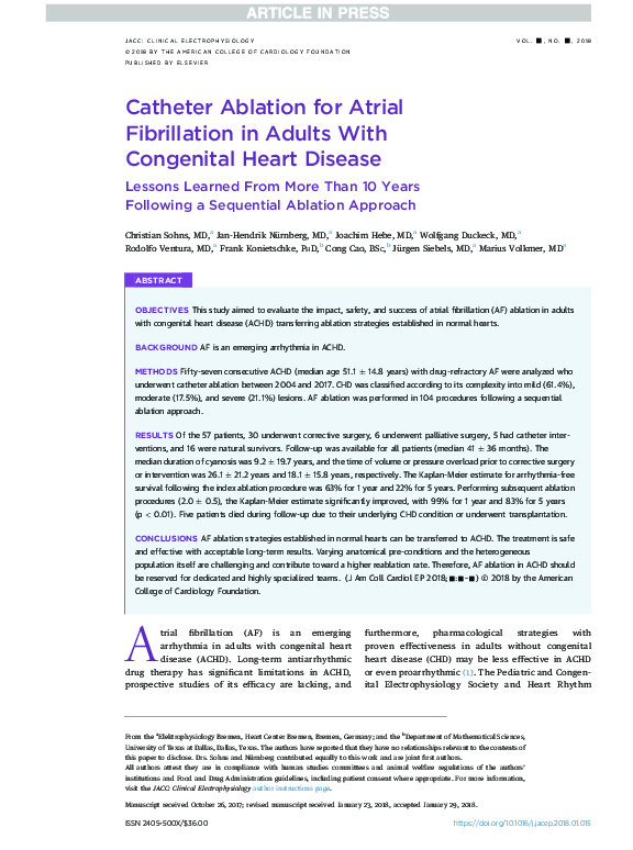 (PDF) Catheter Ablation for Atrial Fibrillation in Adult Congenital Heart Disease: An ...