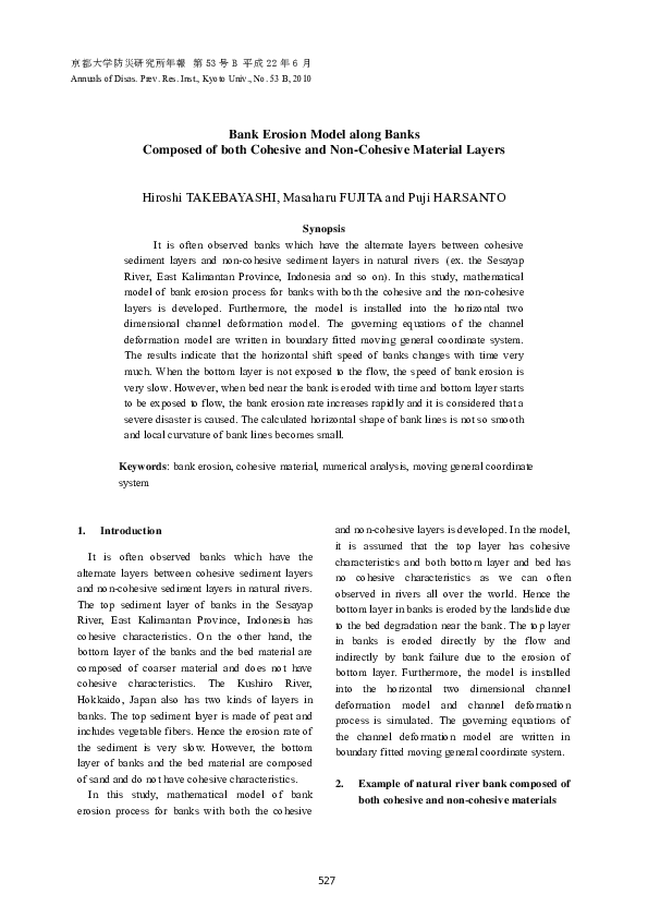 (PDF) Bank Erosion Model along Banks Composed of both Cohesive and Non ...