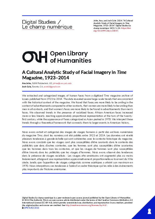 (PDF) Ana Jofre and Josh Cole. A Cultural Analytic Study of Facial ...