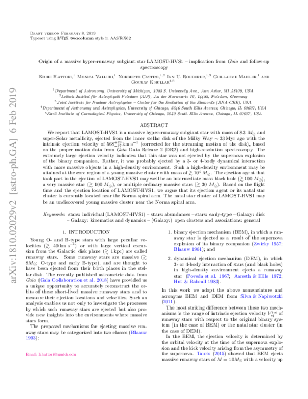 (PDF) Origin of a Massive Hyper-runaway Subgiant Star LAMOST-HVS1 ...