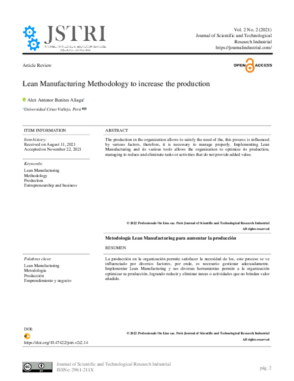 (PDF) Lean Manufacturing Methodology to increase the production | ALEX ...