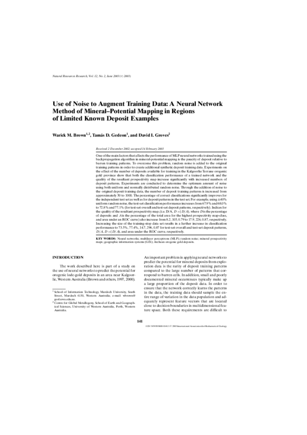 (PDF) Use of Noise to Augment Training Data: A Neural Network Method of Mineral–Potential ...