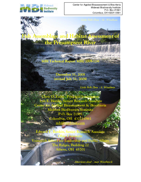 (PDF) Fish Assemblage and Habitat Assessment of the Presumpscot River ...