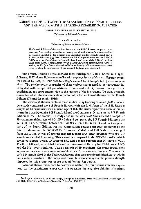 (PDF) Correlations between the Stanford-Binet, Fourth Edition and the ...