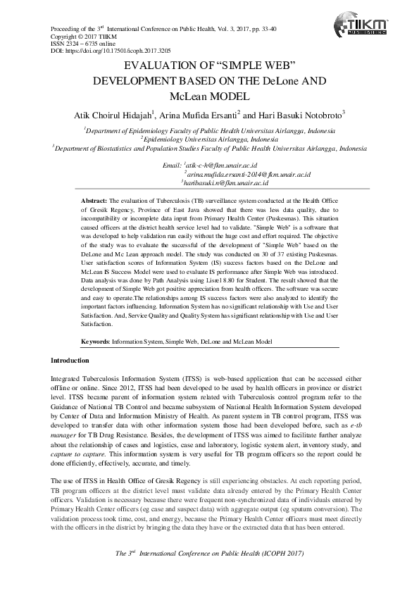 (PDF) EVALUATION OF “SIMPLE WEB” DEVELOPMENT BASED ON THE DeLone AND McLean MODEL