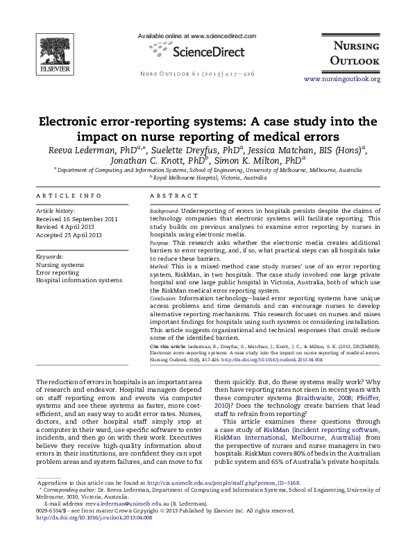 (PDF) Electronic error-reporting systems: A case study into the impact ...