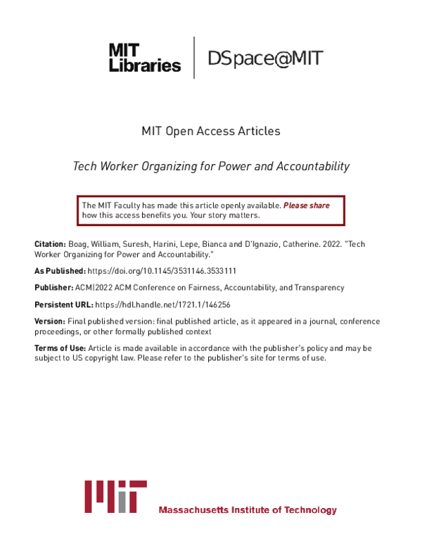 (PDF) Tech Worker Organizing for Power and Accountability