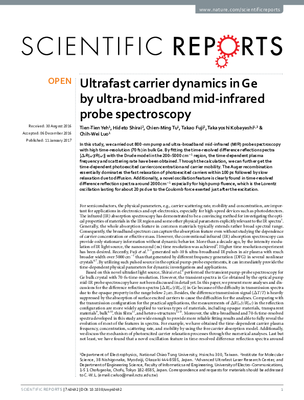(PDF) Ultrafast carrier dynamics in Ge by ultra-broadband mid-infrared probe spectroscopy | tien ...