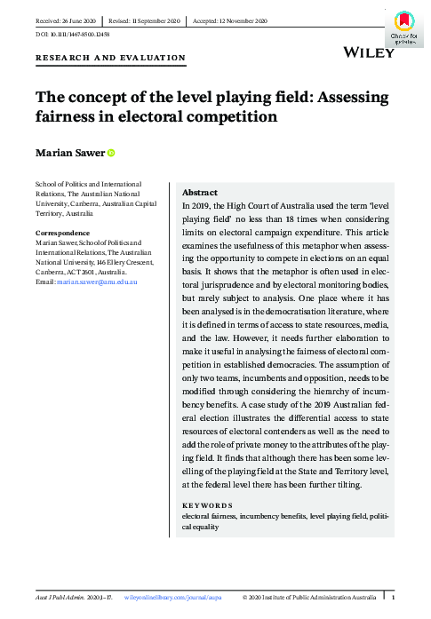 (PDF) The concept of the level playing field: Assessing fairness in ...