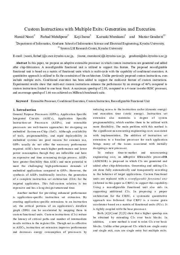 (PDF) Custom Instructions with Multiple Exits: Generation and Execution