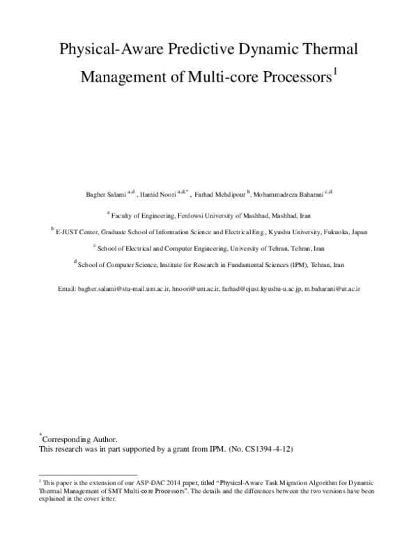 (PDF) Physical-aware predictive dynamic thermal management of multi-core processors | Farhad ...