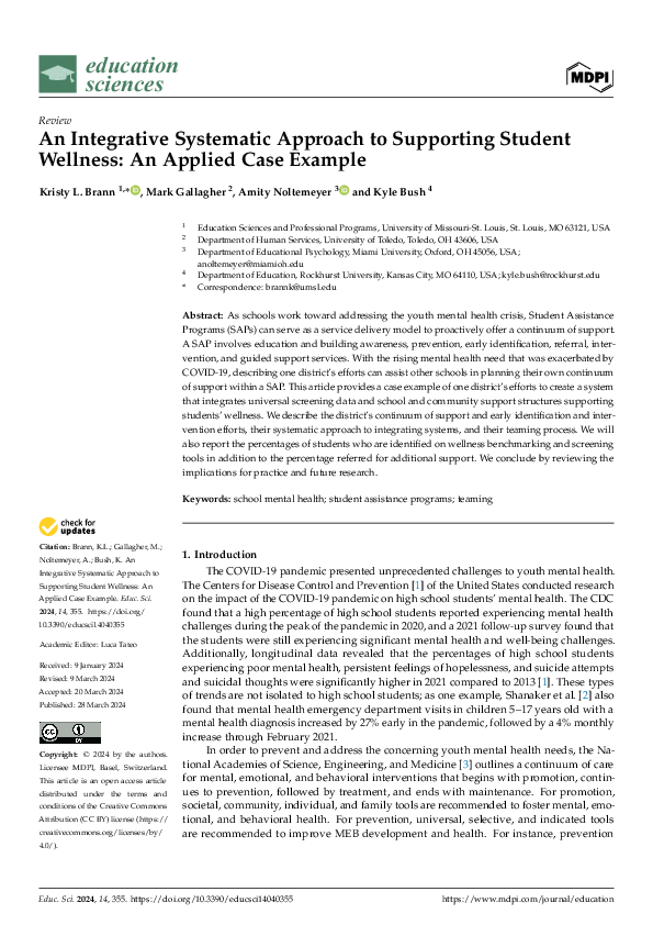 (PDF) An Integrative Systematic Approach to Supporting Student Wellness ...