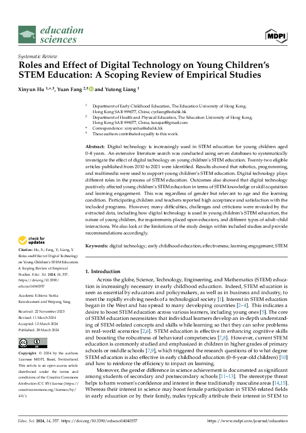 (PDF) Roles and Effect of Digital Technology on Young Children's STEM ...