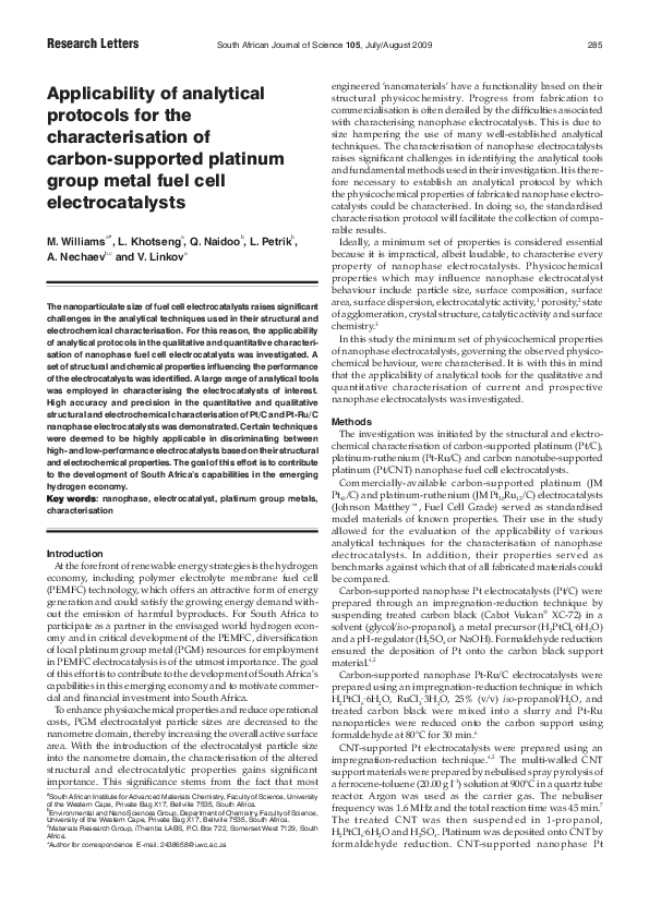 (PDF) Applicability of analytical protocols for the characterisation of carbon-supported ...