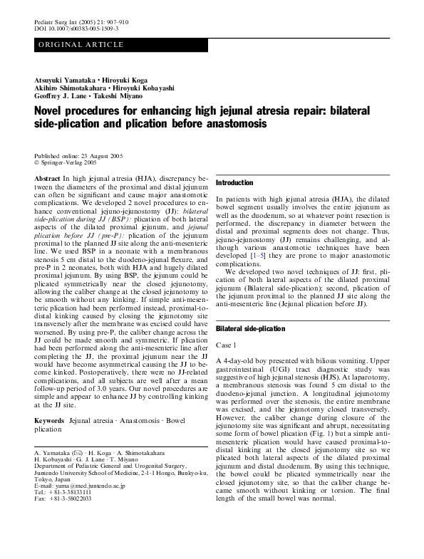 (PDF) Novel procedures for enhancing high jejunal atresia repair ...