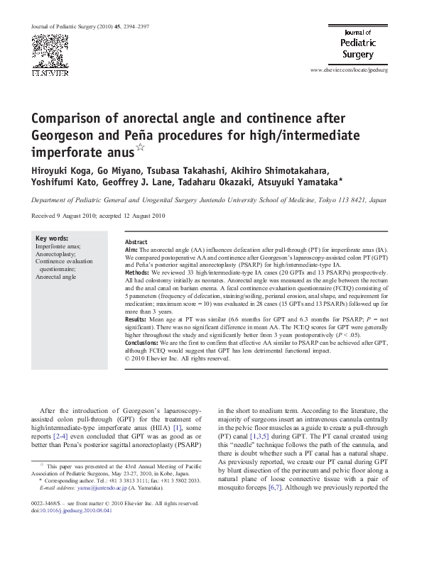 (PDF) Comparison of anorectal angle and continence after Georgeson and ...