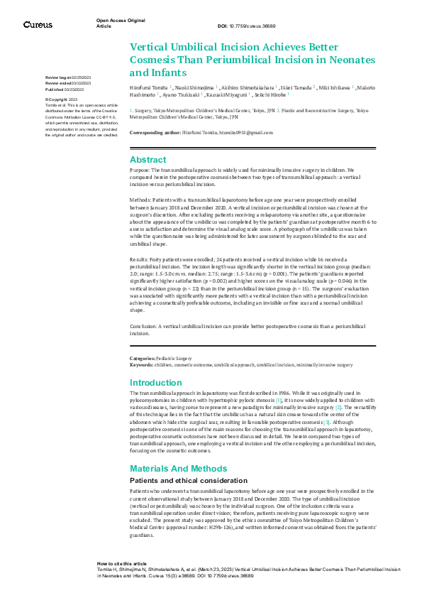 (PDF) Vertical Umbilical Incision Achieves Better Cosmesis Than ...