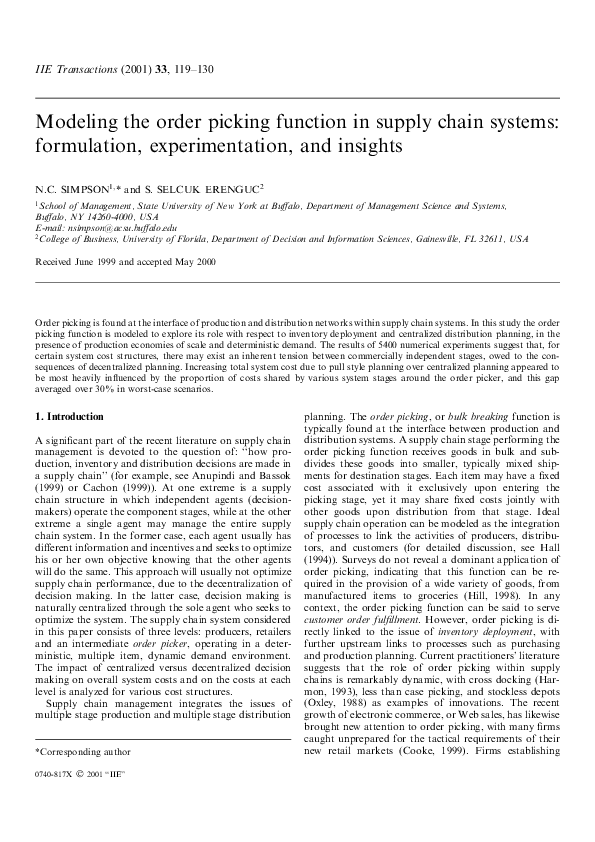 (PDF) Modeling the order picking function in supply chain systems ...