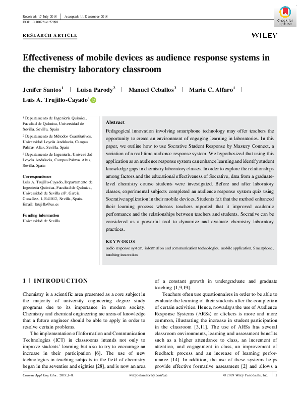 (PDF) Effectiveness of mobile devices as audience response systems in the chemistry laboratory ...
