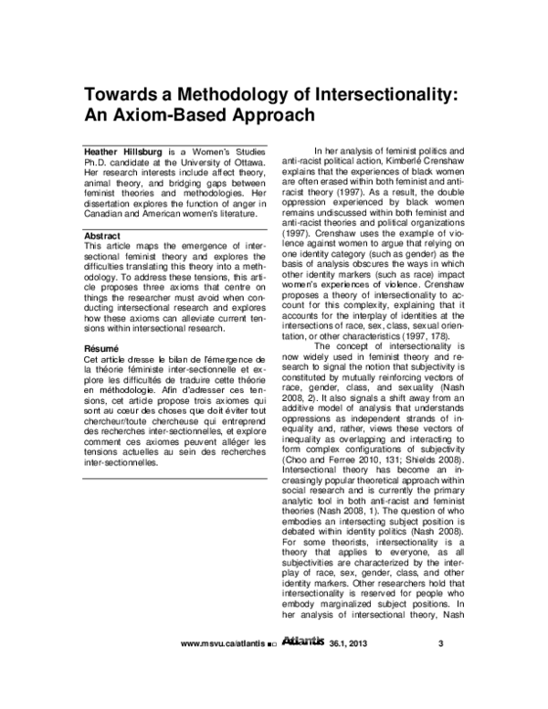 (PDF) Towards a Methodology of Intersectionality: An Axiom-Based Approach