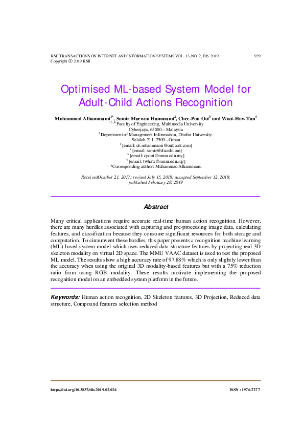 (PDF) Optimised ML-based System Model for Adult-Child Actions Recognition