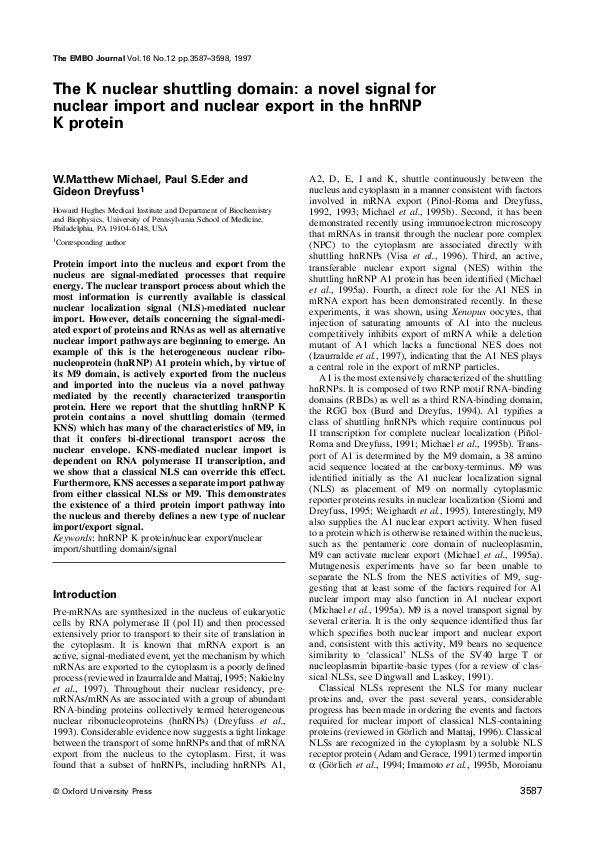 (PDF) The K nuclear shuttling domain: a novel signal for nuclear import ...