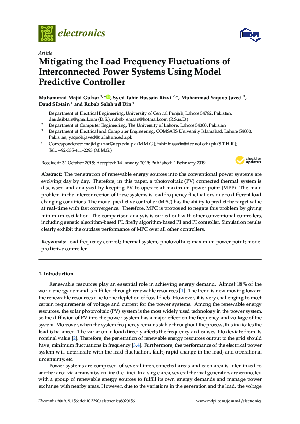 Pdf Mitigating The Load Frequency Fluctuations Of Interconnected Power Systems Using Model