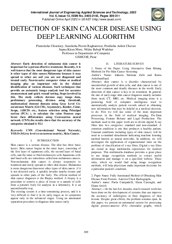 (PDF) Detection of Skin Cancer Disease Using Deep Learning Algorithm