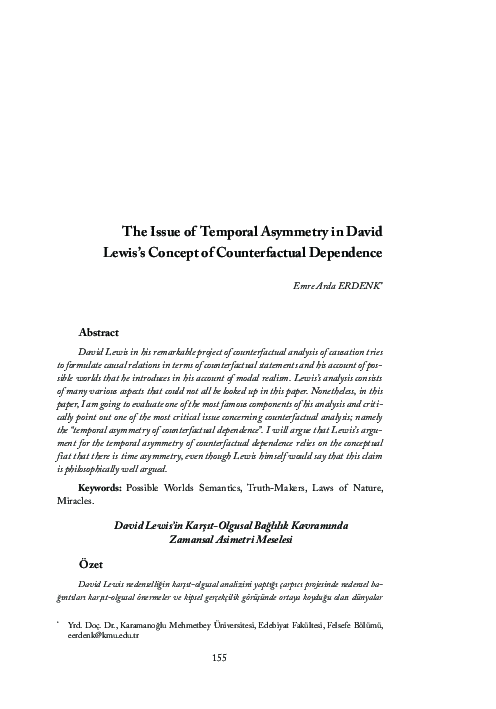 (PDF) David Lewis’in Karşıt-Olgusal Bağlılık Kavramında Zamansal ...