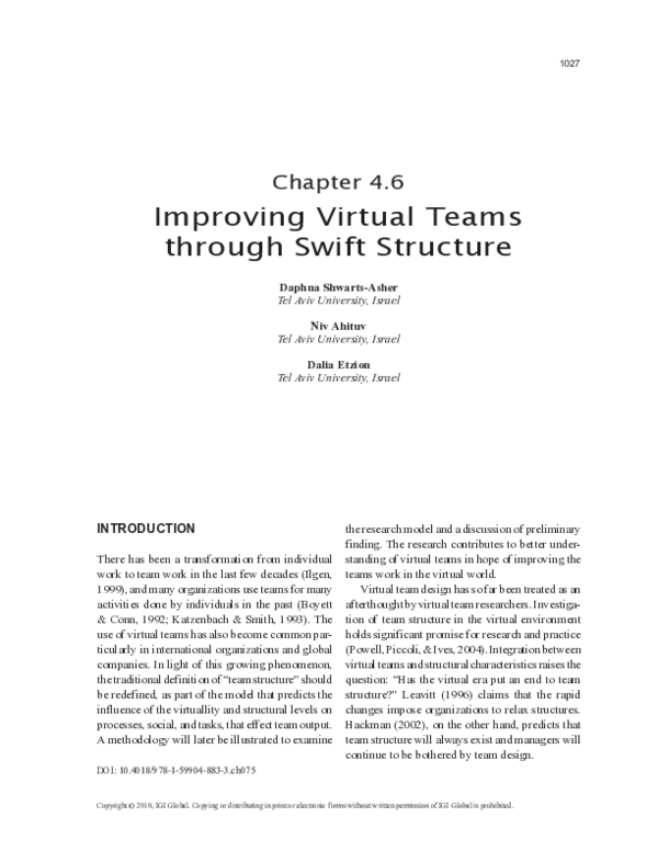 (PDF) Improving Virtual Teams through Swift Structure