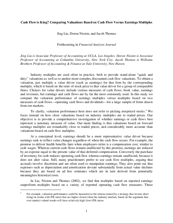 (PDF) Cash Flow is King? Comparing Valuations Based on Cash Flow Versus ...