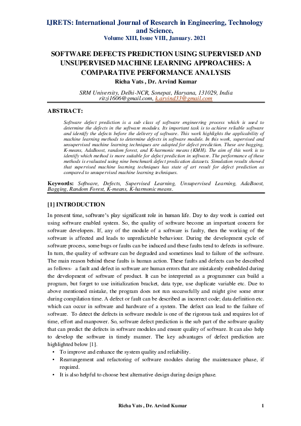 Pdf Software Defects Prediction Using Supervised And Unsupervised