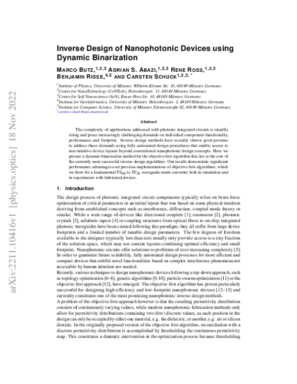 (PDF) Inverse Design of Nanophotonic Devices using Dynamic Binarization