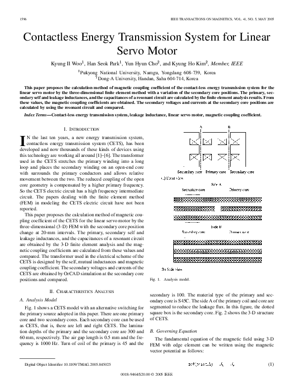(PDF) Contactless energy transmission system for linear servo motor