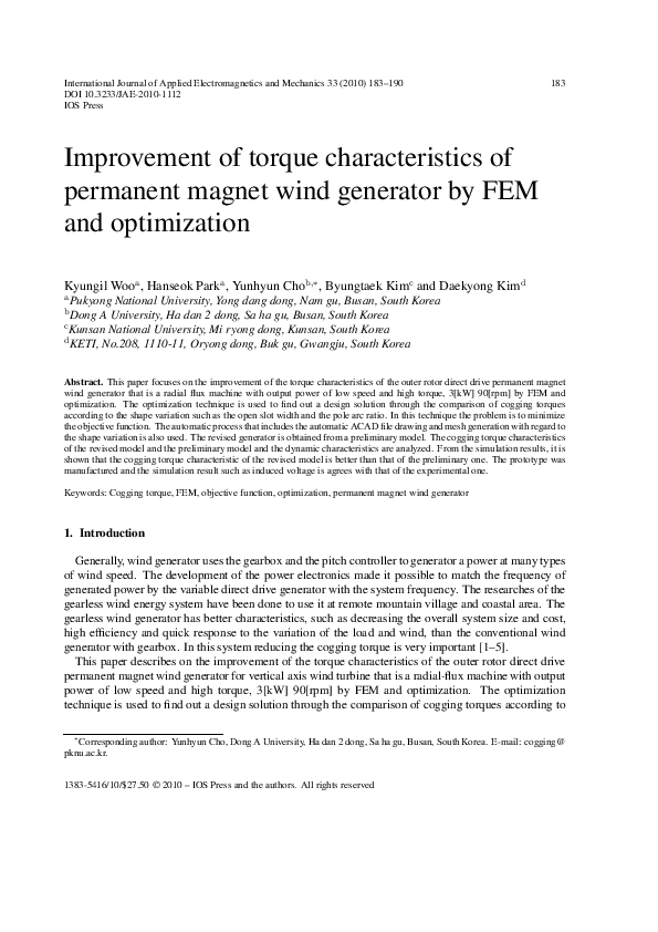 (PDF) Improvement of torque characteristics of permanent magnet wind ...