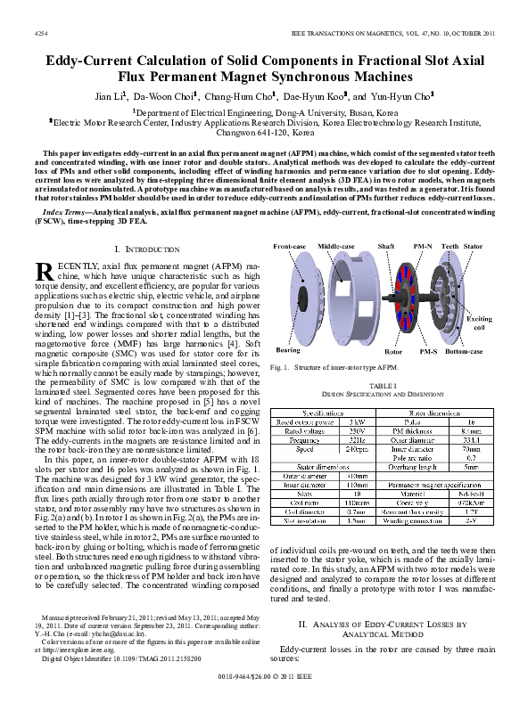 (PDF) Eddy-Current Calculation of Solid Components in Fractional Slot Axial Flux Permanent ...