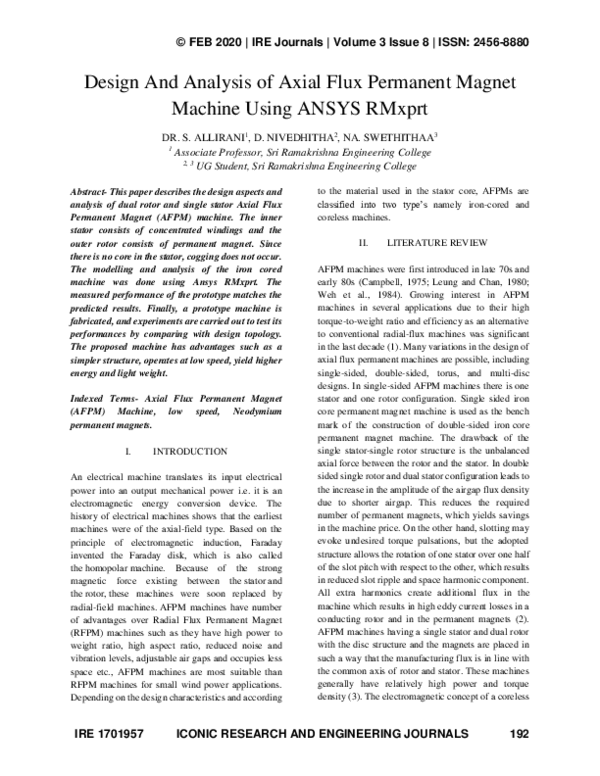 (PDF) Axial Flux PM Synchronous Machine Analysis